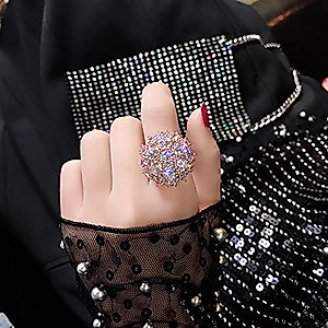 Luxury Full Diamond Round Super Flash Zircon Ring Banquet 925 Sterling Silver Ring Round Cut Cubic Zirconia Ring Simulation Diamond Fashion Wedding or Engagement Ring CZC441 (6, Rose Gold)