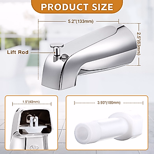 Dreyoo Diverter Tub Spout with Tub Spout Cover Ring, Universal Fits 1/2" Copper Pipe, 1/2" IPS and 3/4" IPS, Bathroom Bathtub Faucet Replacement with Foam Gasket, Adapters and Hex Wrench (Chrome)