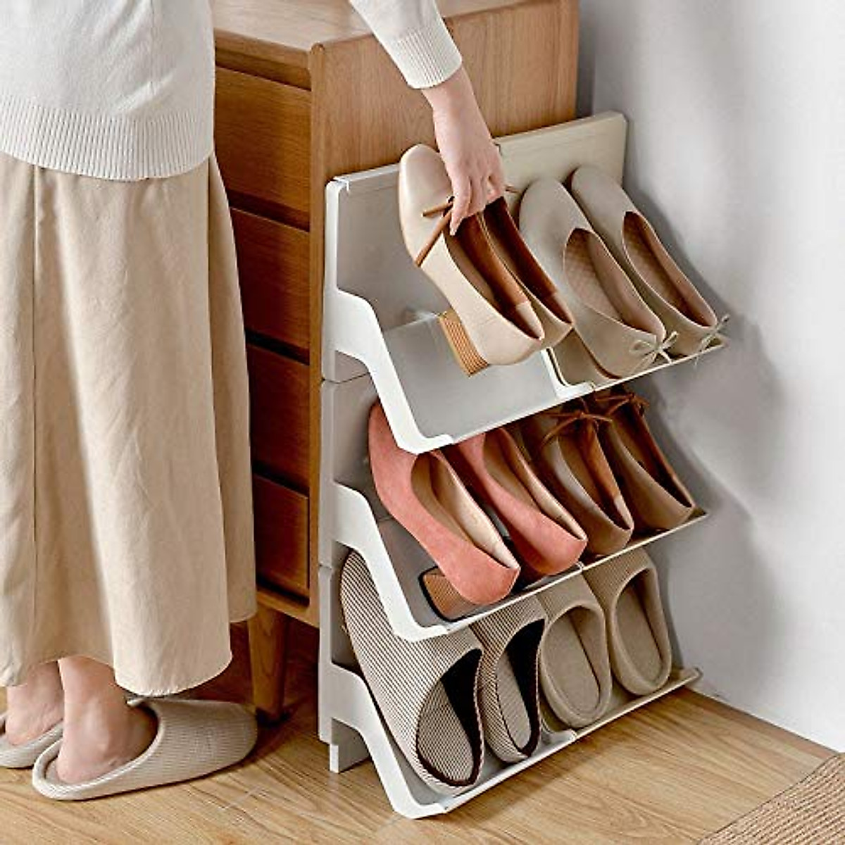 TAZSJG Combinable Multi-storey Shoe Racks Superimposed Three-Dimensional Living Room Door Cabinet Plastic Shoes Storage Hangers (Color : A)