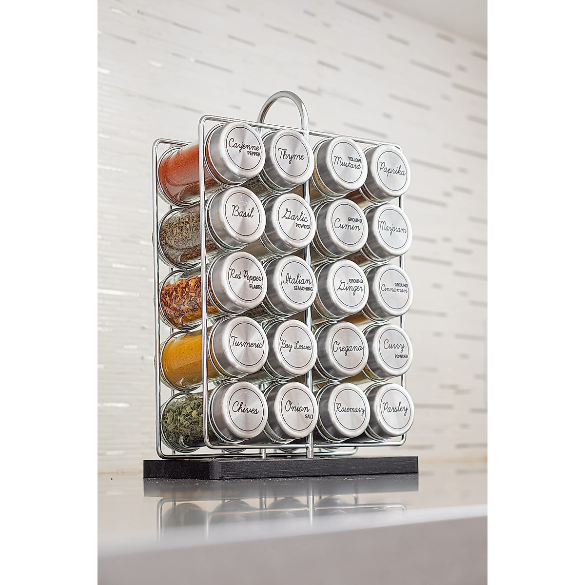 orii 20 Jar Spice Rack Stainless Steel Filled with Spices - Standing Rack Shelf Holder & Countertop Spice Rack Tower Organizer for Kitchen Spices with Free Spice Refills for 5 Years