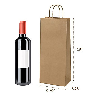 Poever Kraft Paper Wine Bags with Handles 5.25x3.25x13 inch for Whiskey Spirits Bottles 25PCS Bluk, Brown Gift Bags Shopping Bags Party Bags Retails Bags Wrapping Bags Recyclable