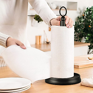 KASUNTO Paper towel holder (with heavy weighted base)Steel Paper towel holder countertop，Black paper towel holder for Kitchen Countertops, Bars & Dining Tables,Fits Standard & Jumbo Rolls,Matte Black