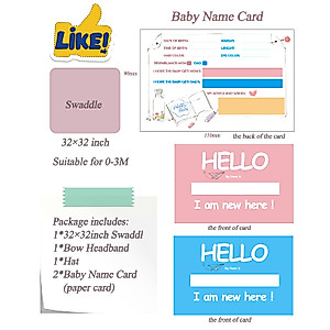 SUFEINI 4 in 1 Swaddle Blanket Set 32×32 inch Girl Boy Unisex Neutral Vintage Monthly Picture Blanket, Receiving Blanket with Bow Headband/Hat/Name Suggestion Cards Photo Props