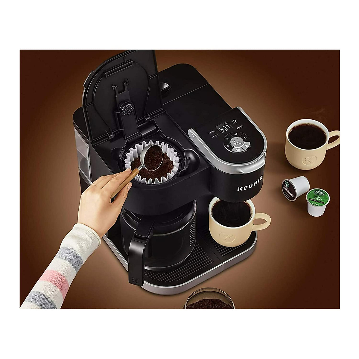 Keurig K-Duo Single Serve and Carafe Coffee Maker with Coffee Pod Organizer and 12 Medium Roast Coffee K-Cup