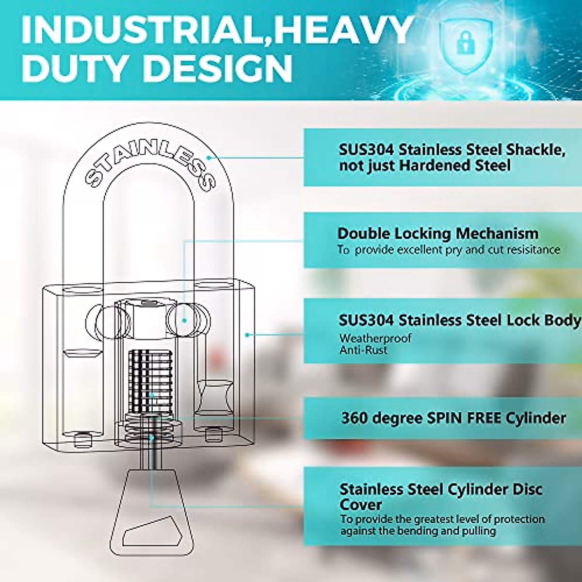 KAWAHA 41/40-4P 1-9/16 inch (40mm) High Security Stainless Steel Padlock with Key for Both Indoor and Outdoor use (SUS304 Stainless Steel, Heavy Duty, Anti-Rust) (40mm, Keyed Alike - 4 Pack)