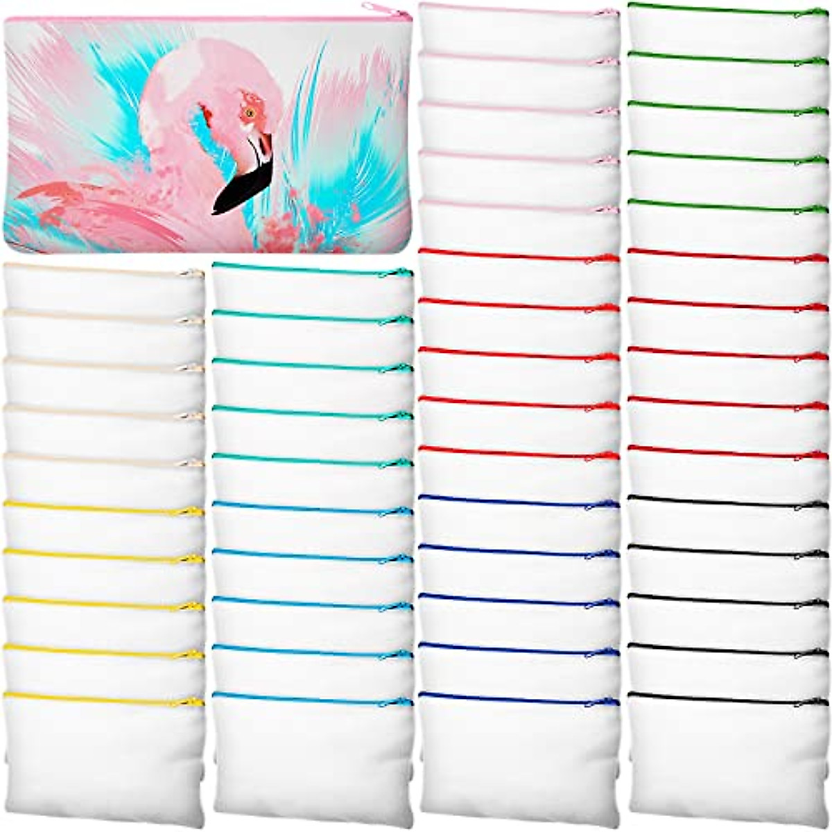 50 Pieces Sublimation Blank Canvas Makeup Bags Bulk Blank DIY Heat Transfer Cosmetic Makeup Bags Canvas Pen Case Pencil Bags Clear Sublimation Blank Pouch with Zipper (Mixed Colors, 7 x 4.3 Inch)