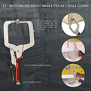 Monster & Master Pocket Hole Clamp, Right Angle Clamp For Woodworking and Pocket Hole Joinery, 11 inch, 2 Pack, MM-WWC-003x2.