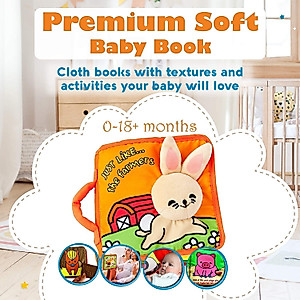 ToBe ReadyForLife Stimulating Baby Books 0-6 Months and 6-12 Months Infants - Crinkle Books for Babies - Toys Gift for 1 Year Old - Soft Cloth Farm Animals Books for Baby