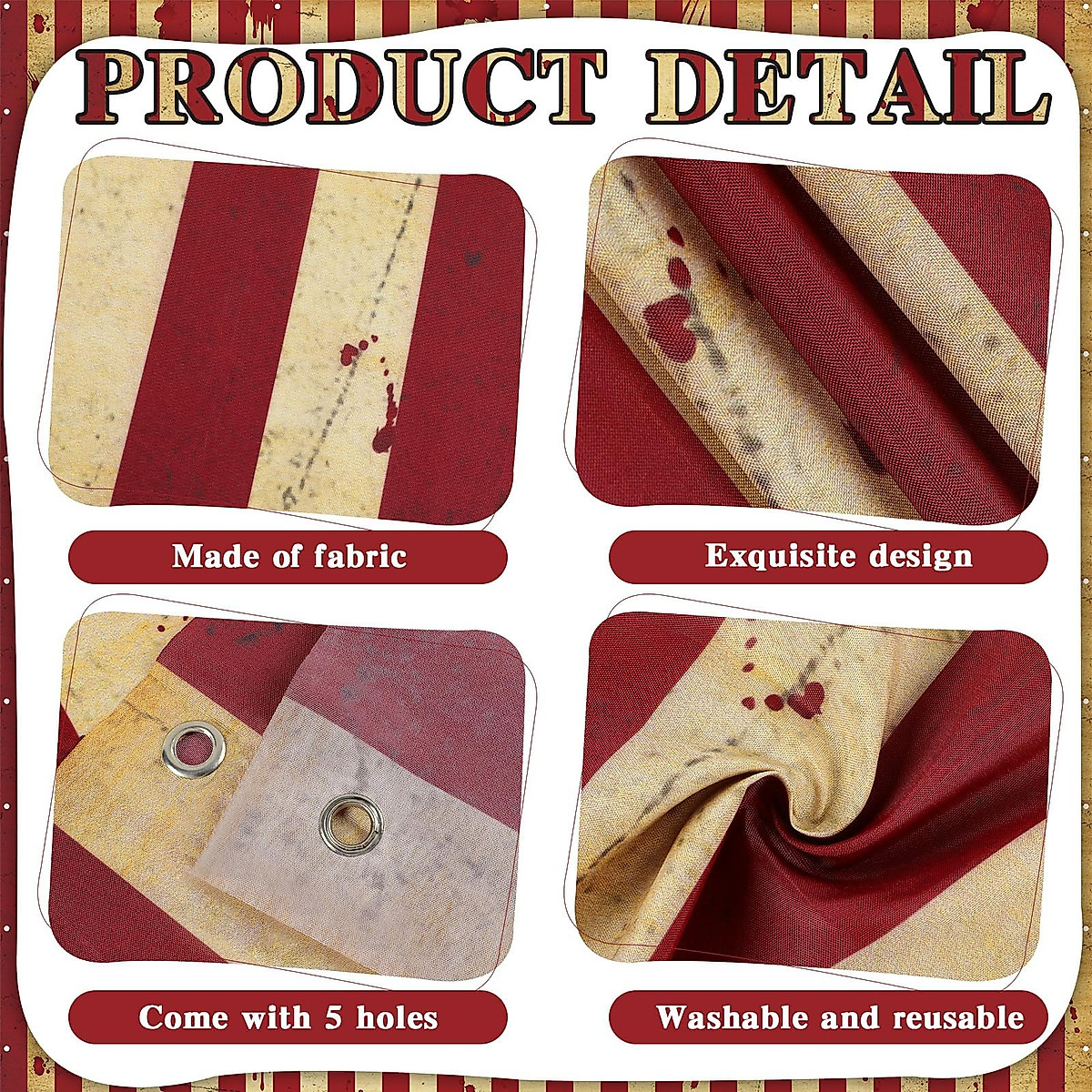 Chunnin Halloween Circus Awning Horror Circus Carnival Party Decorations Circus Bloody White and Red Striped Pennant Banner Creepy Carnival Tent for Halloween Eve Circus Theme Party Decorations