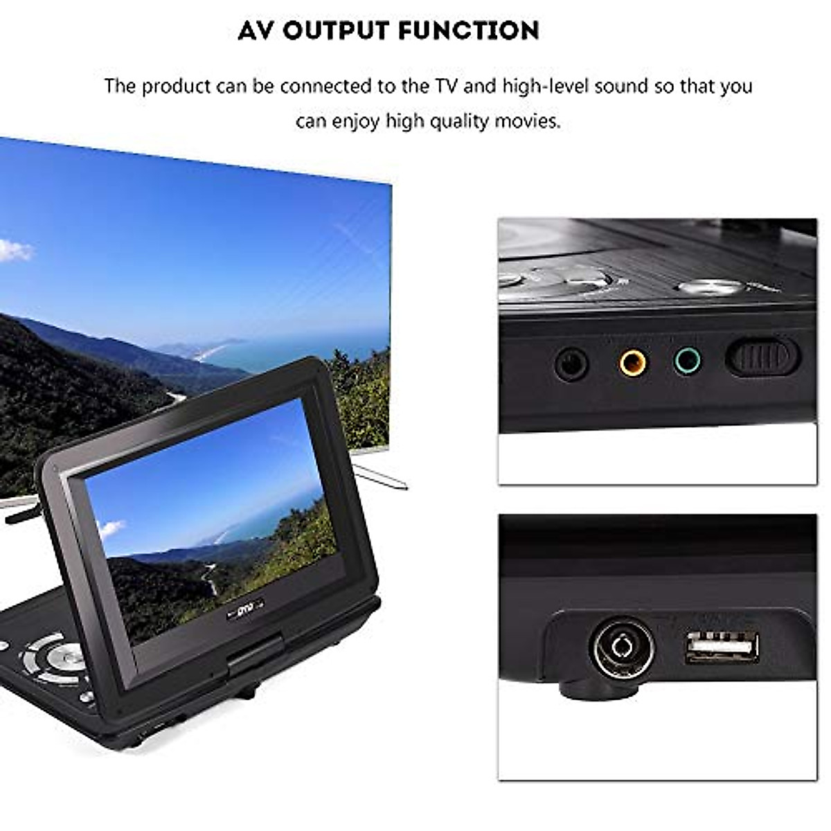 Portable DVD Player, 10.1in 3D Stereo, Support U Disk/SD/MS/MMC Card, Multiple TV Channels, Support Game Disk, with Gamepad, 270° Rotatable, Anti-Vibration, Memory Function, Rechargeable (US)