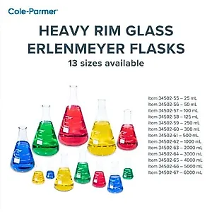 Cole-Parmer Laboratory Glass Erlenmeyer Flask, 5000 mL (8 pack)