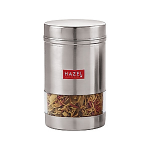 HAZEL Stainless Steel Transparent Glossy Finish See Through Container, Silver, Set of 6, 1200 Ml