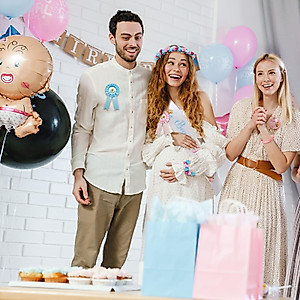 Capoda Boy or Girl Gender Reveal Sash Pink Blue Mom and Dad to Be Pins with Flower Crown Wristband 30 Team Boy Girl Button Pins and 30 Silicone Wristbands for Baby Shower (Bear)