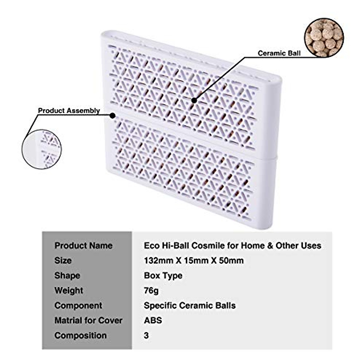 Eco Hi-Ball Refrigerator & Closet Cosmile - Air Purifying Bioceramic Balls - Purification and Odor Eliminator and Absorber for Closet, Fridge, Wardrobe, Shoe Rack, Bathroom, Bedroom, Office, Home, Car