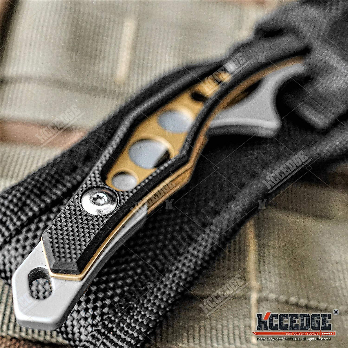 Tactical Knife Hunting Knife Survival Knife 7.25" Fixed Blade Knife With Hybrid Blade Camping Accessories Camping Gear Survival Kit Survival Gear Tactical Gear 79224 (Black / Gold)