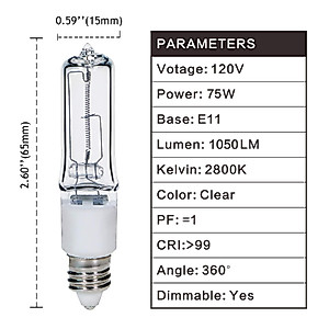 GMY JDE11 120V 75W T4 Mini Candelabra Bulb, 1050lm Warm White, 2800K Clear Dimmable JD E11 Halogen 75W Bulbs, 4Pack