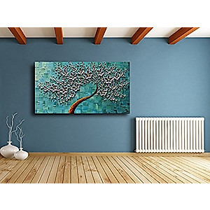YaSheng Art - 100% hand painted Oil Painting On Canvas Texture Palette Knife silver Flowers Paintings Modern Home Decor Wall Art Painting 3D Abstract Artwork Paintings (20x40inch)