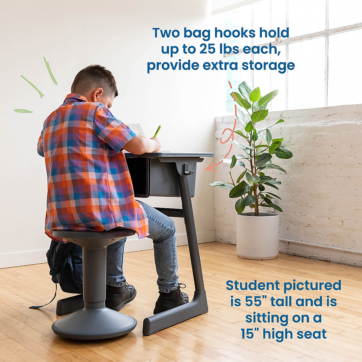 ECR4Kids Cave Open Front Desk with Plastic Book Box, Classroom Furniture, Maple/Black