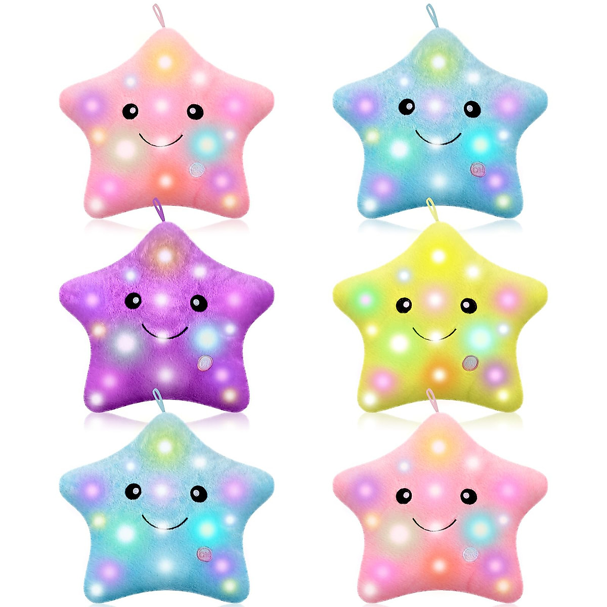 Pinkunn 6 Pcs Light up Star Pillow Star Shaped Soft Plush Pillow for Kids 13 Inch Twinkle LED Night Colorful Glowing Plush Throw Stuffed Pillow for Birthday Gifts Room Home Office