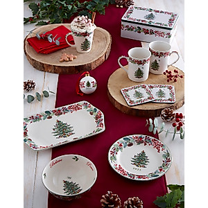 Spode Christmas Tree Collector's Plate, 8-Inch Porcelain Dinner & Appetizer Plate, Holiday-Themed Serving Plate, Microwave & Dishwasher Safe, Festive Collectible Seasonal Dining Plate