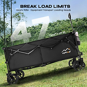 Uyittour Large Collapsible Extended Beach Wagon Cart 300L, 440lbs Weight Capacity Heavy Duty Foldable Wagon with Big All-Terrain Wheels, Utility Sports Folding Wagon for Camping Outdoor