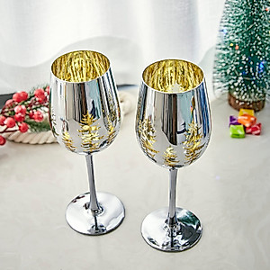 Crystal Winter Tree Wine & Water Glasses - Set of 2 - Gold Themed Vibrant Etched Winter Snow Wonderland Frosted Glass, Perfect for Themed Parties, Gifts for Him & Her Trees Décor