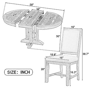Merax 5-Piece Farmhouse Wooden Dining Set with Extendable Round Table and 4 Upholstered Chairs, for Kitchen, Black