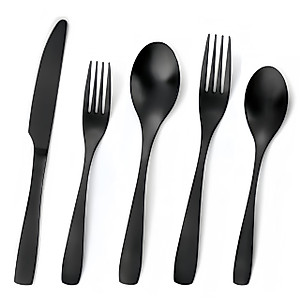 Matte Black Silverware Set - DENEAR 40 PCS Stainless Steel Flatware Set Service for 8, Durable Tableware Set Kitchen Utensil Set, Satin Finish Cutlery Set For Home and Restaurant, Dishwasher Safe