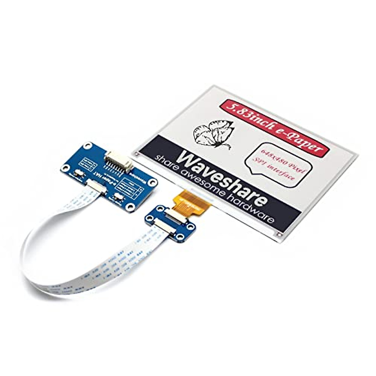 waveshare 5.83inch E-Ink Display HAT Compatible with Raspberry Pi 4B/3B+/3B/2B/B+/A+/Zero/Zero W/WH/Zero 2W Series Boards 648×480 Resolution Red/Black/White Three-Color SPI Interface