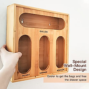 Ziplock Bag Organizer for Drawer, Storage Bag Organizer for Kitchen, Bamboo Sandwich Plastic Bag Organizer Compatible with Ziploc, Bamboo Baggie Organizer Container for Gallon, Quart, Sandwich, Snack