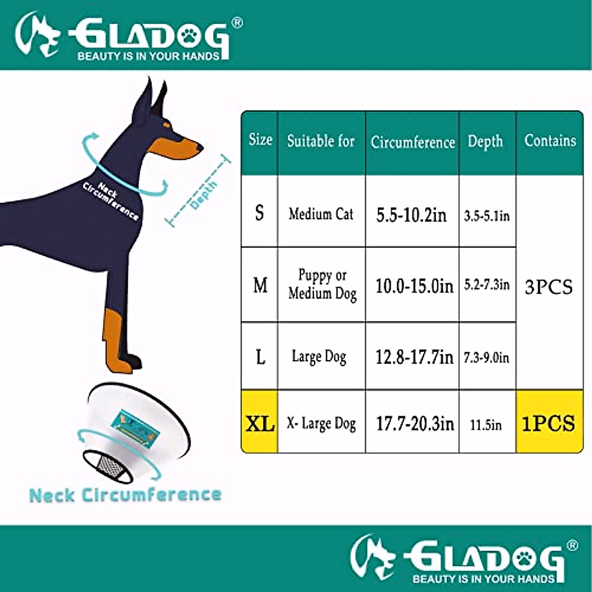 GLADOG Soft Dog Cone Collar, 3 PCS (XL is Only 1 PCS) Flexible Plastic Cone for Dogs After Surgery, Dog Recovery Collar, Adjustable E-Collar for Large/Medium/Small Dogs Cat, Comfy Elizabethan Collar