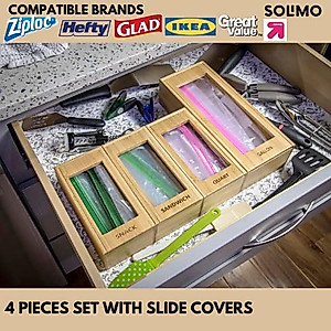 TEPUIY Ziplock Bag Storage Organizer - Multi Use Bamboo Storage Bag Organizer for Drawer - Food Storage Bag Holder Compatible with Ziplock, Ikea, Glad, Hefty (4 pieces set).
