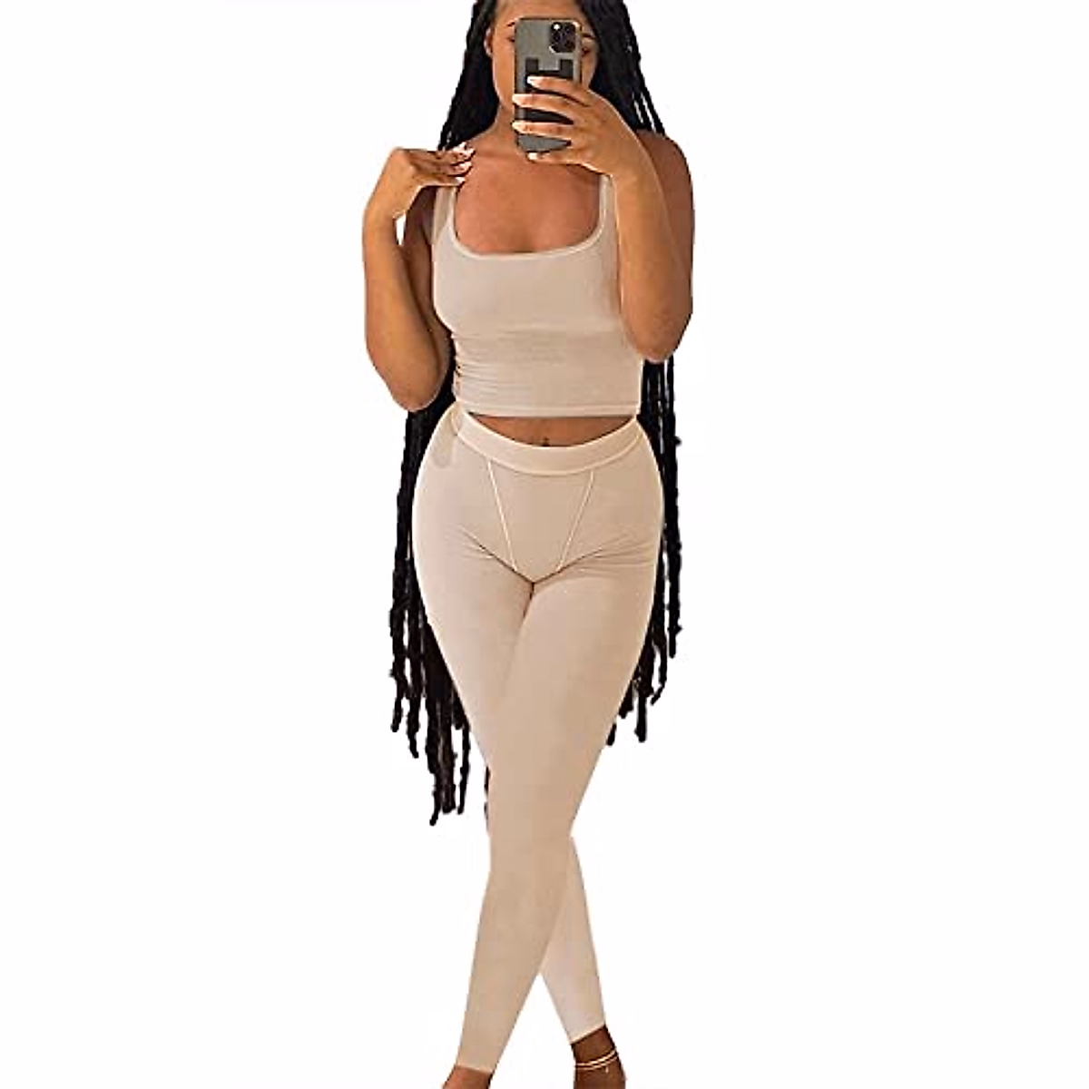 LICOBOD Casual Workout Sets 2 Piece Outfits for Women Ribbed Crop Tank Top High Waist Yoga Leggings Lounge Wear Tracksuit