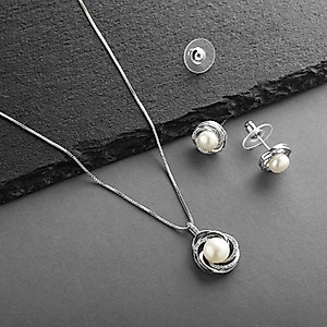Mariell Freshwater Pearl Wedding Necklace Earrings Jewelry Set for Brides, Bridesmaids, Birthday Gift