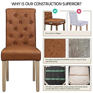 Yaheetech Faux Leather Dining Chairs Set of 2 Parsons Button Tufted Chairs with Rubber Wood Legs and High Back for Kitchen Living Room Lounge, Retro Brown