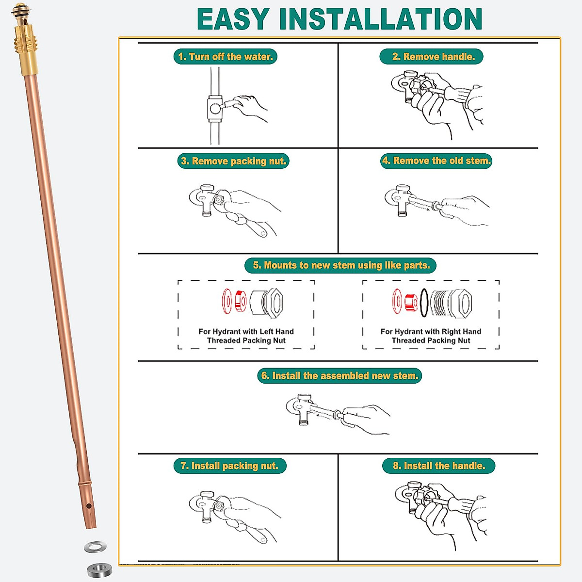 123-0095 Replacement Stem Assembly for Mansfield Style 500 Series Full-turn Hydrants Manufactured From 1970-2006, for 12 Inches Sillcock ASFP（Overall length 16 Inches）
