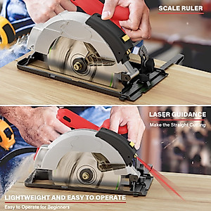 Circular Saw, 1500W Power Circular Saws with Laser Guide, 5500RPM Compact Circular Saw with 3 Saw Blades (24T+ 48T)7-1/4'', 0-45° Bevel Adjustment, Corded Electric Saw for Wood