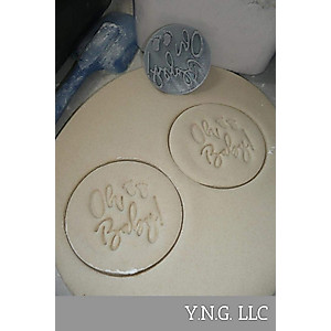 YNGLLC OH BABY WORDS WITH FEET SCRIPT FONT SHOWER GENDER REVEAL COOKIE STAMP EMBOSSER BAKING TOOL 3D PRINTED MADE IN USA PR4004 Gray