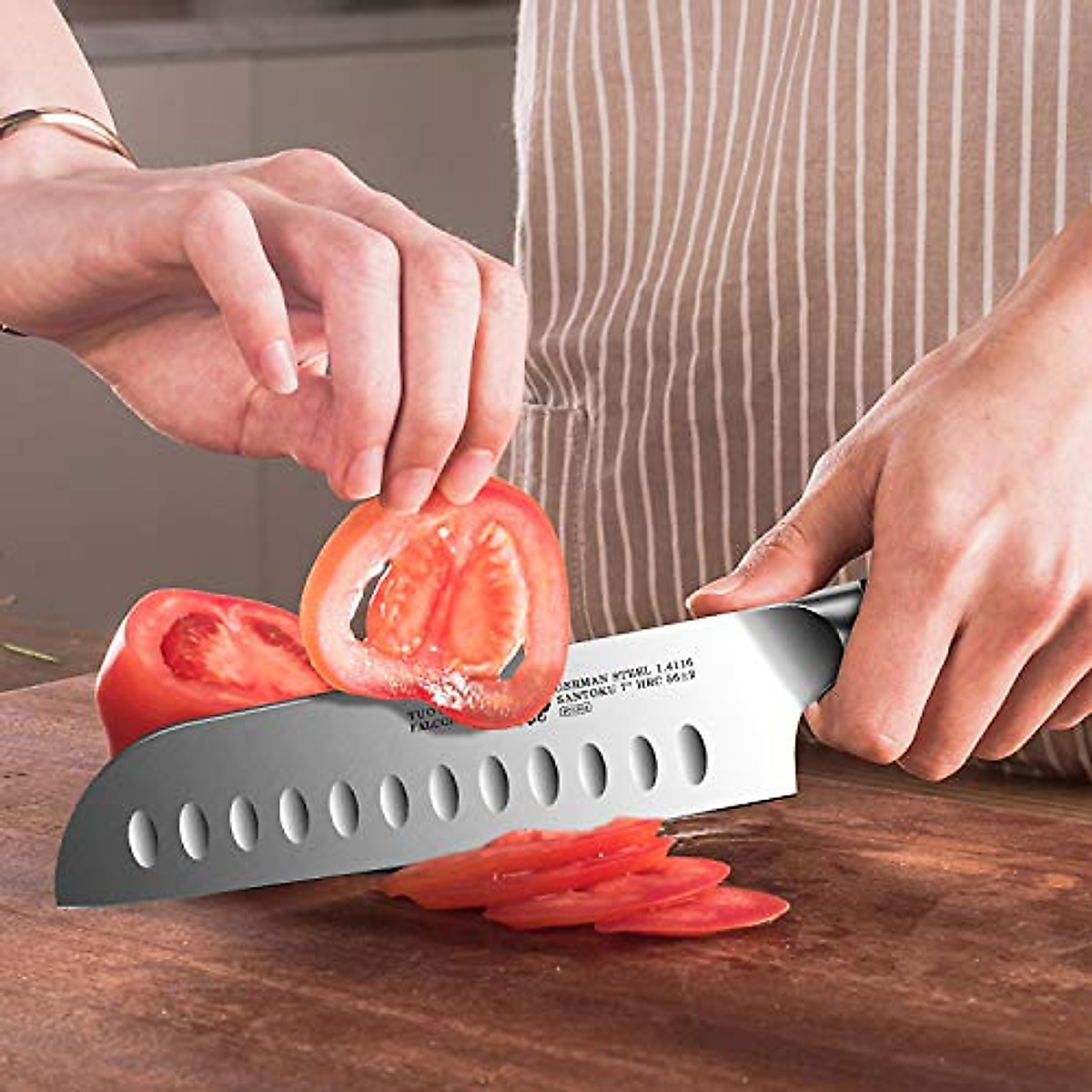 TUO Kitchen Santoku Knife - 7 Inch Asian Knife Japanese Chef Knife- German HC Steel Kitchen Knife with Pakkawood Handle - FALCON SERIES with Gift Box