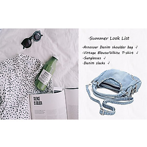 Arnosoar Denim Shoulder Bag Women Hobo Handbag Casual Fashion Tote Top-Handle Satchel Washed Blue