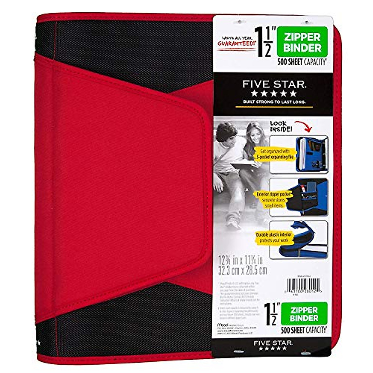 Five Star 1-1/2 Inch Zipper Binder, 3 Ring Binder, 3-Pocket Expanding File, Durable, Color Selected For You (28012)