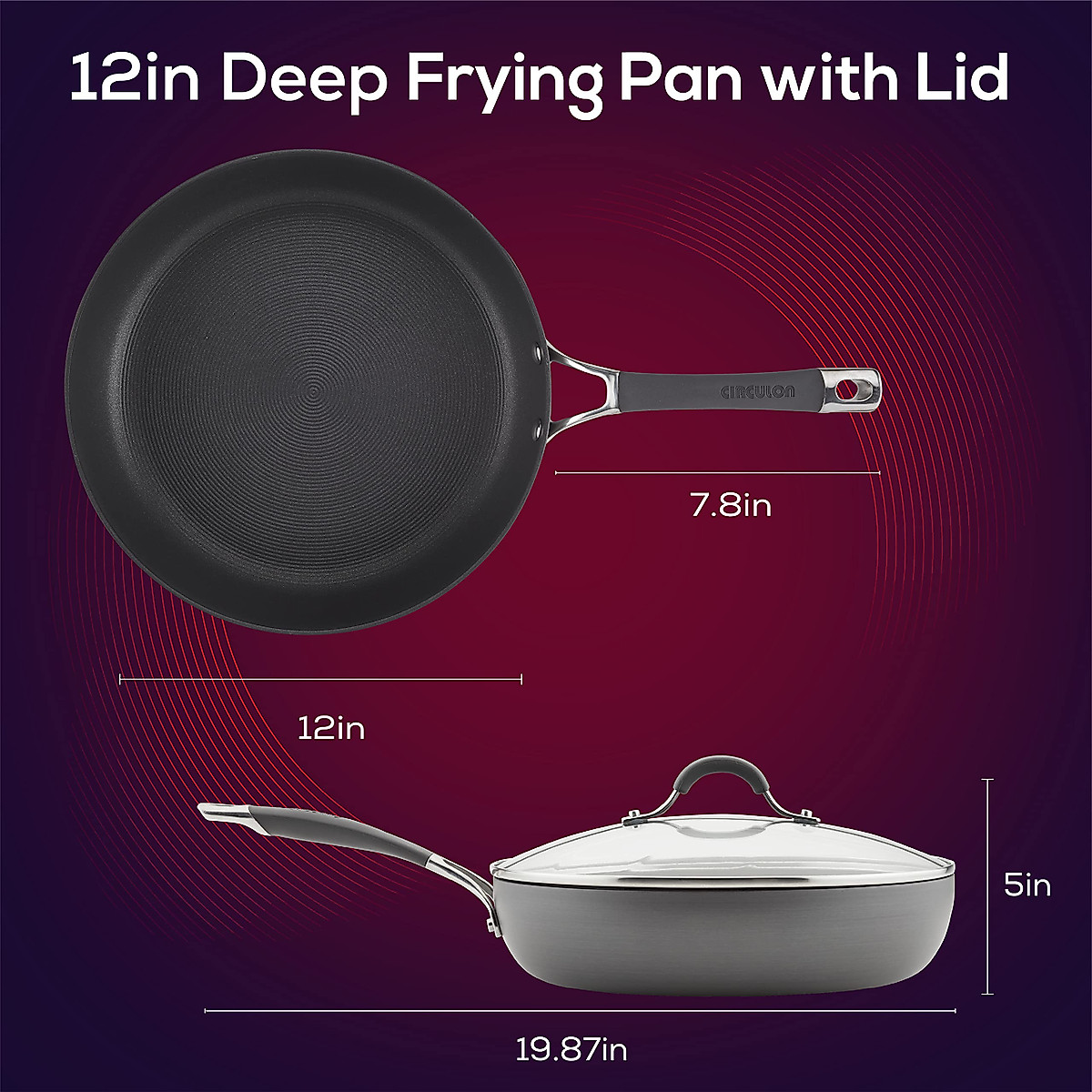 Circulon Radiance Deep Hard Anodized Nonstick Frying Pan - 12 Inch, Gray & 83906 Radiance Hard Anodized Nonstick Frying Pan with Helper Handle - 14 Inch, Gray