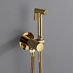 MINJING Wall Mounted Toilet Shower Spray Mixer Set Brushed Gold Hot and Cold Bidet Sprayer Kit for Toilet with Shower Hose Bidet Attachment Faucet Sprayer Kit for Toilet