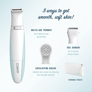 Conair Ladies All-In-One Personal Groomer, Trimmer, Foil Shaver for Women and Exfoliating Brush