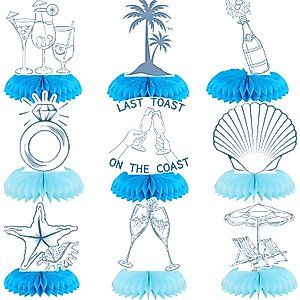 Last Toast On The Coast Party Decorations Coastal Bachelorette Honeycomb Centerpieces Blue Nautical Bachelorette Party supplies with Wine Cup Diamond Ring Shells Starfish for Bridal Shower