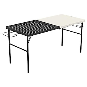 Lifetime Folding Tailgate Table with Grill Rack, 5-Foot, Pumice & Black
