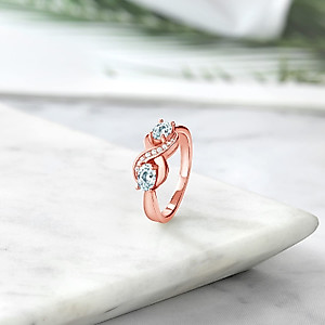 Gem Stone King 18K Rose Gold Plated Silver 2-Stone Gemstone Birthstone and White Created Sapphire Infinity Promise Forever Love Knot Ring For Women | Oval 6X4MM | Available In Size 5, 6, 7, 8, 9