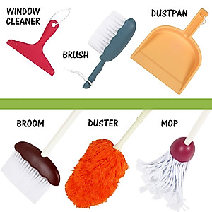 Kiddie Play Kids Cleaning Set for Toddlers Pretend Play for Toddlers to Sweep Up Home & Kitchen with The Broom and Mop 8 Pcs Cleaning Toys