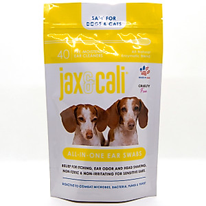JAX & CALI All-in-One Ear Swabs for Dogs and Cats, All Natural Ear Cleaner for Relief of Itching and Odor, for Healthy Ear Function, 40 Pre-Moistened Ear Cleaners