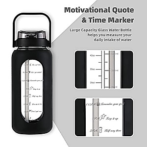 SIEROZUR 74oz Glass Water Bottle Jug with Straw 2.2L Large Half Gallon Motivational Bottle with Handle and Time Marker Wide Mouth Water Canteen with Silicone Sleeve